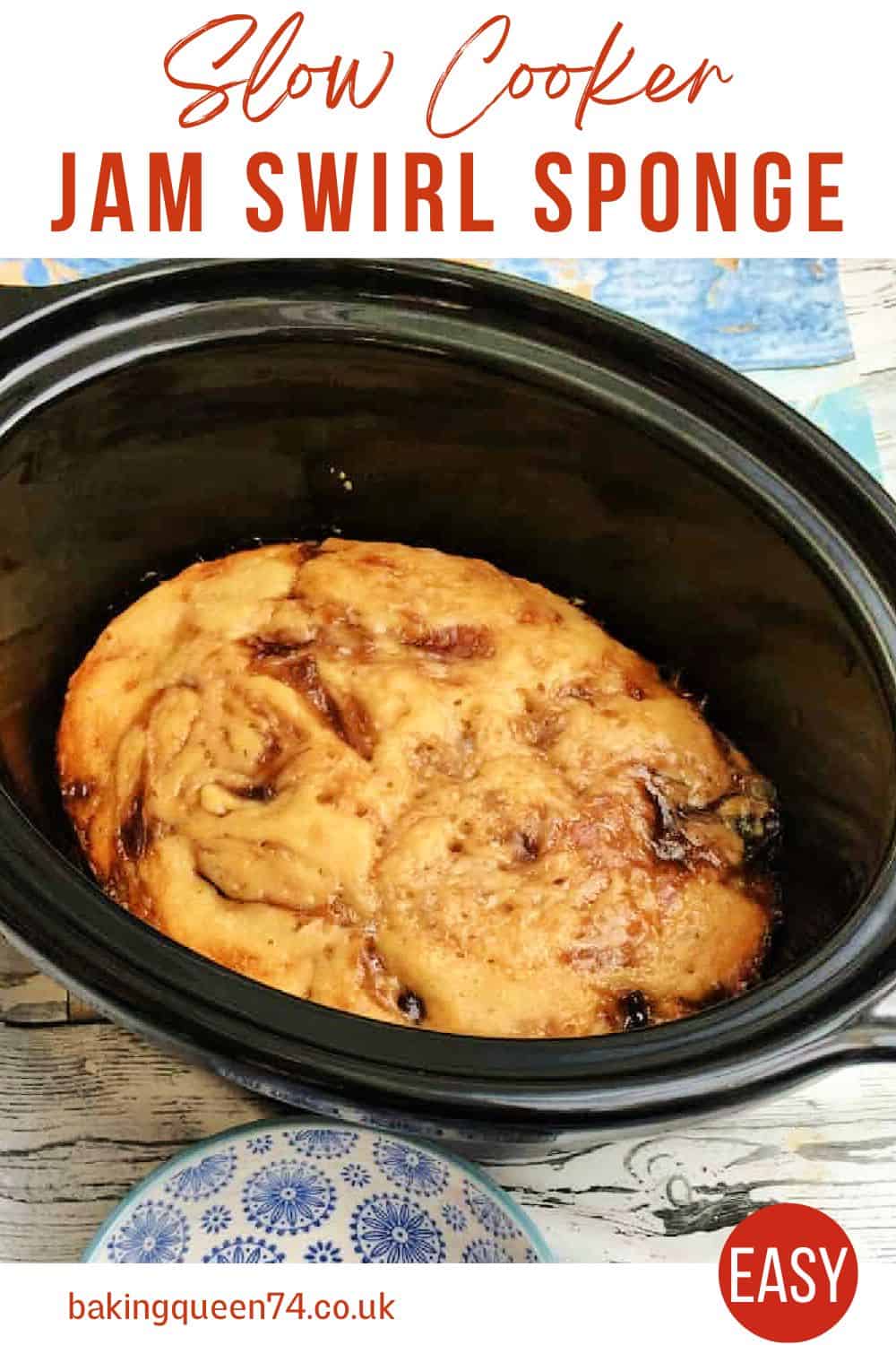 Slow Cooker Jam Swirl Sponge - BakingQueen74
