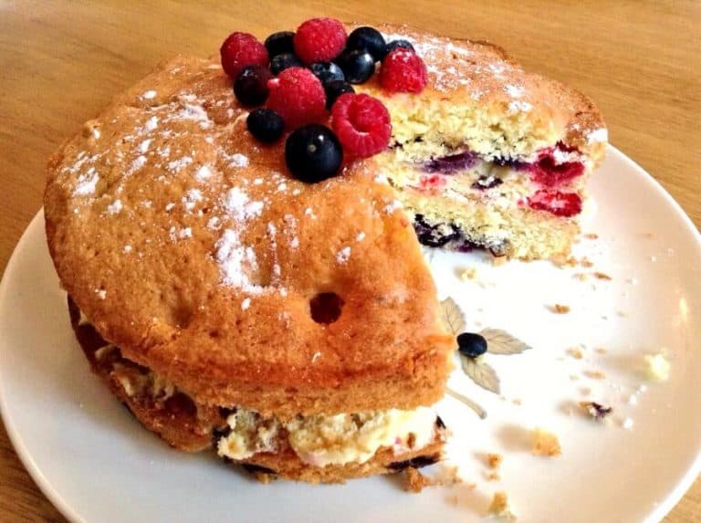 Coconut Sponge Cake with Raspberries and Blueberries - BakingQueen74