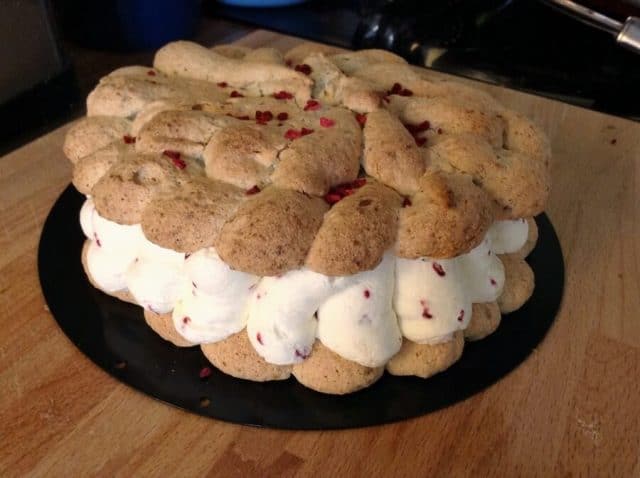 Pistachio Dacquoise with Raspberry and Pomegranate - BakingQueen74