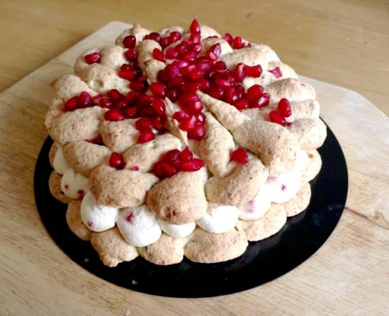 Pistachio Dacquoise with Raspberry and Pomegranate - BakingQueen74