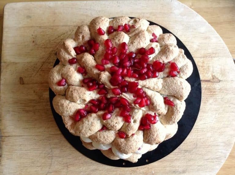 Pistachio Dacquoise with Raspberry and Pomegranate - BakingQueen74