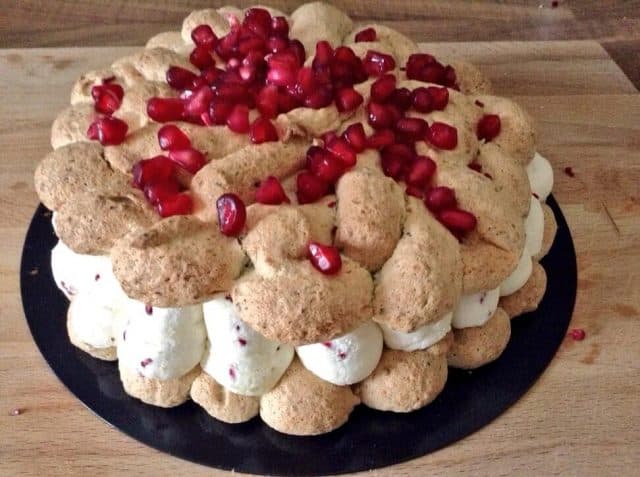 Pistachio Dacquoise with Raspberry and Pomegranate - BakingQueen74